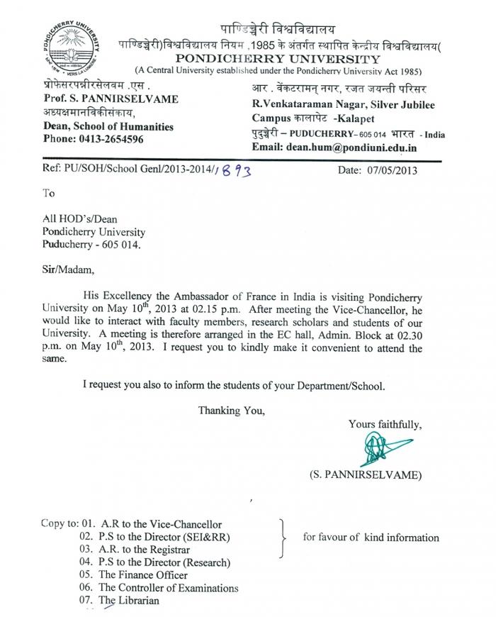 Visit Of His Excellency The Ambassador Of France To Pondicherry