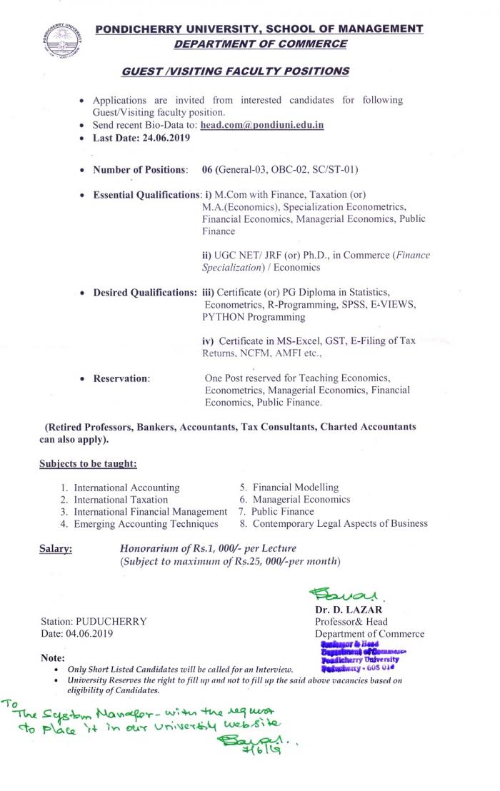 Advertisement for Guest/Visiting Faculty Positions - Dept. of Commerce ...