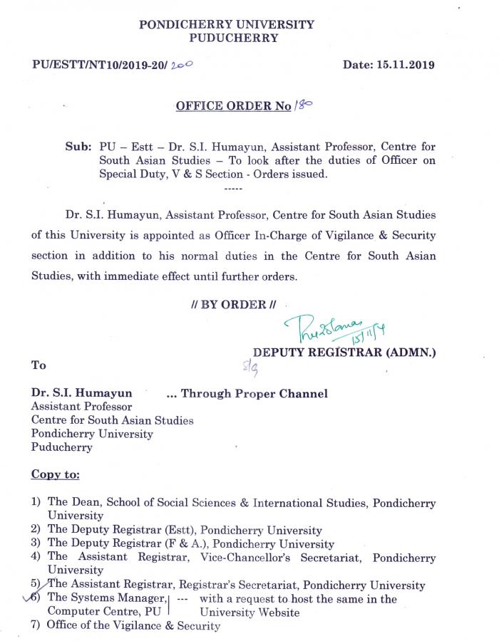 Appointment of Officer In-Charge, Vigilance & Security Section ...