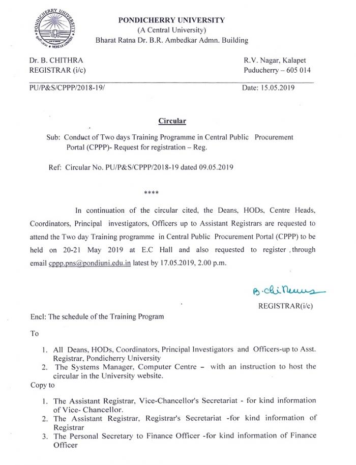 Conduct of Two Days Training Programme in Central Public Procurement ...