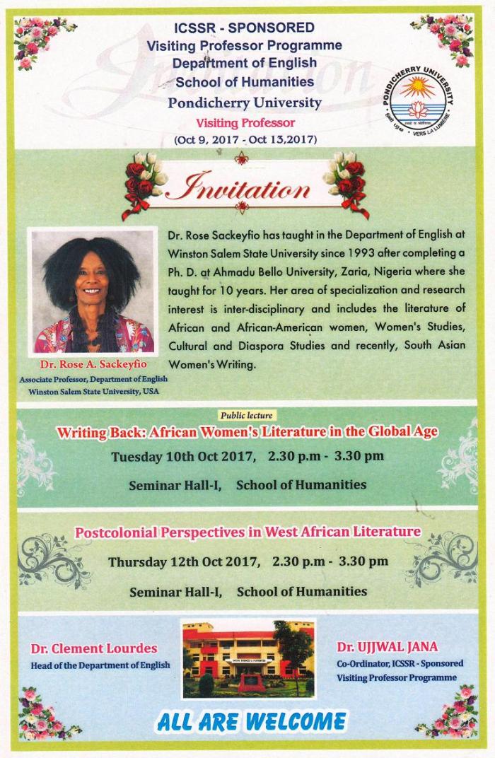 Special Lecture Notice - Dept. of English | Pondicherry University