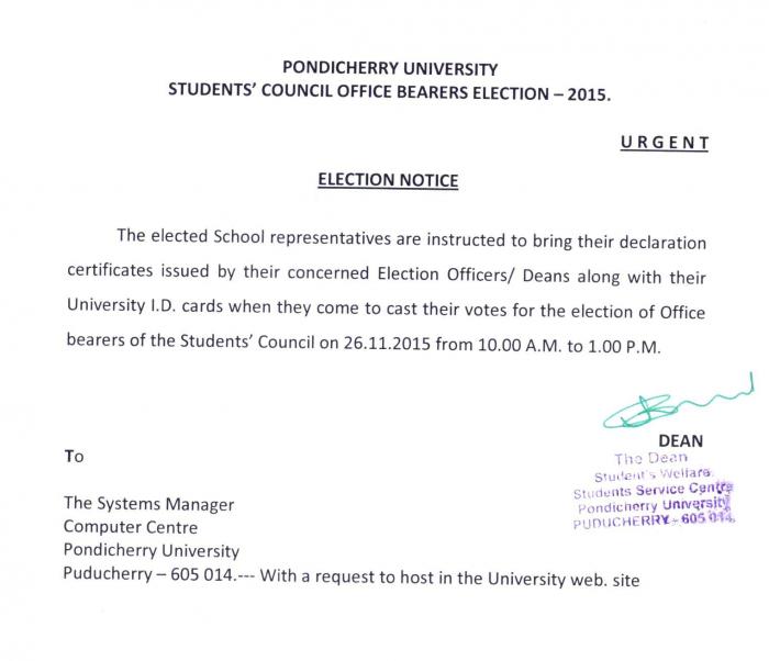 Election Notice - to the Elected School Representatives | Pondicherry ...