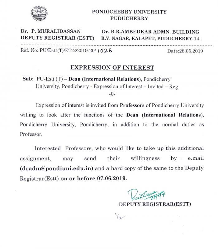 Expression of Interest – Invited - Dean(International Relations ...