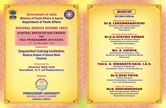 General Orientation Course for NSS Programme Officers - Valedictory ...
