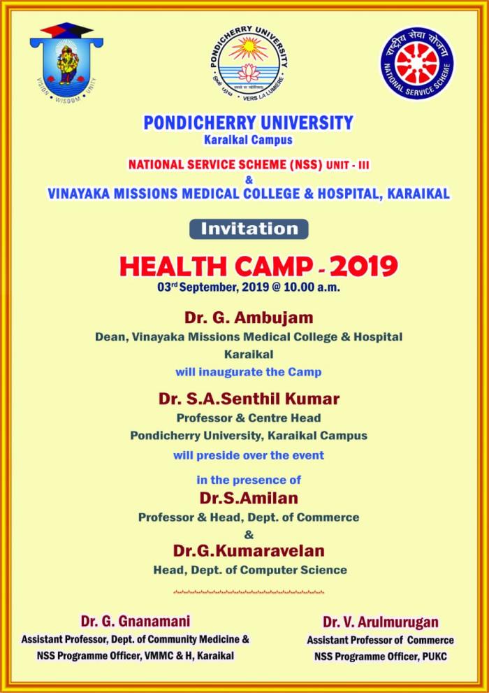 Invitation - Health Camp – 2019 at Karaikal Campus on 03.09.2019 ...