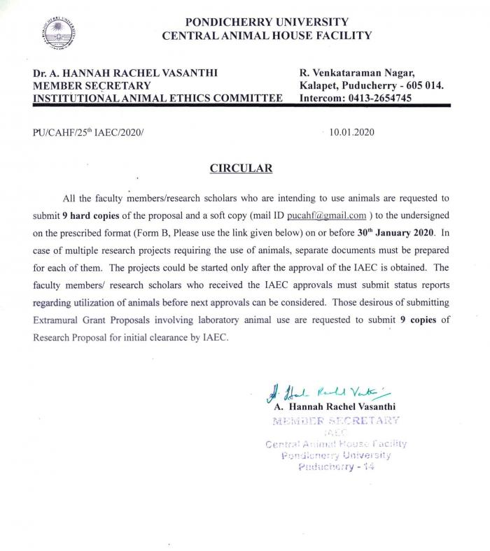 IAEC Approval – Laboratory Animal based Research Work | Pondicherry ...