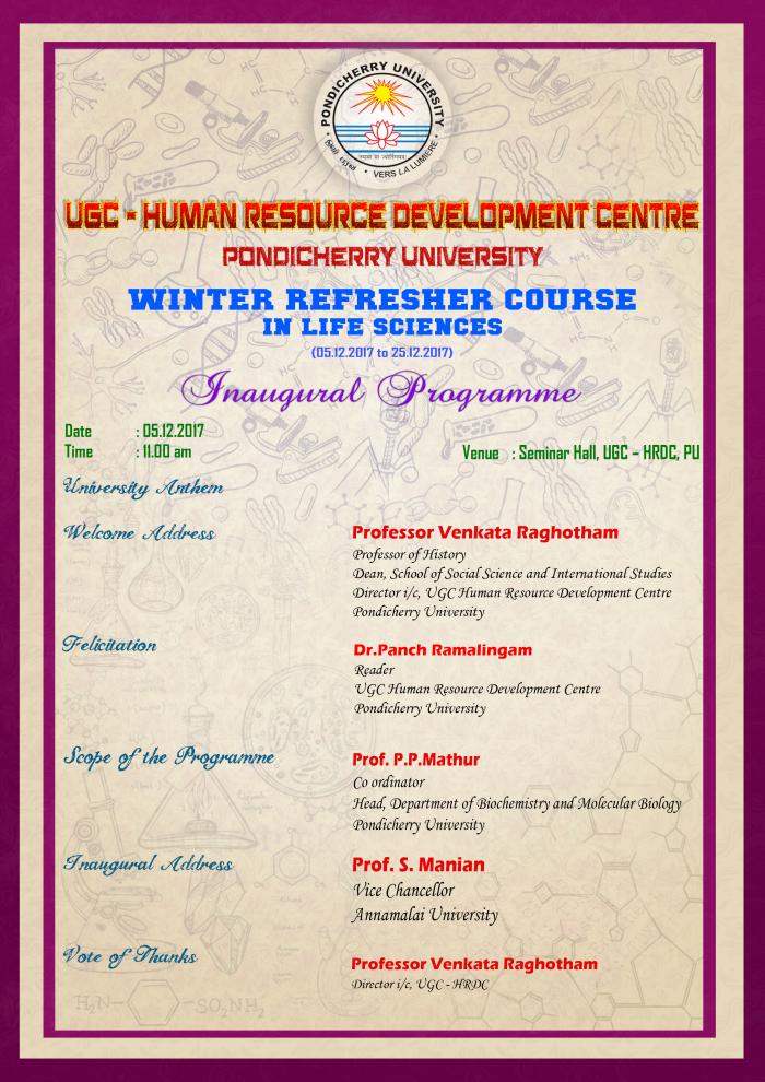 Invitation for the Inaugural of Winter Refresher Course in Life ...