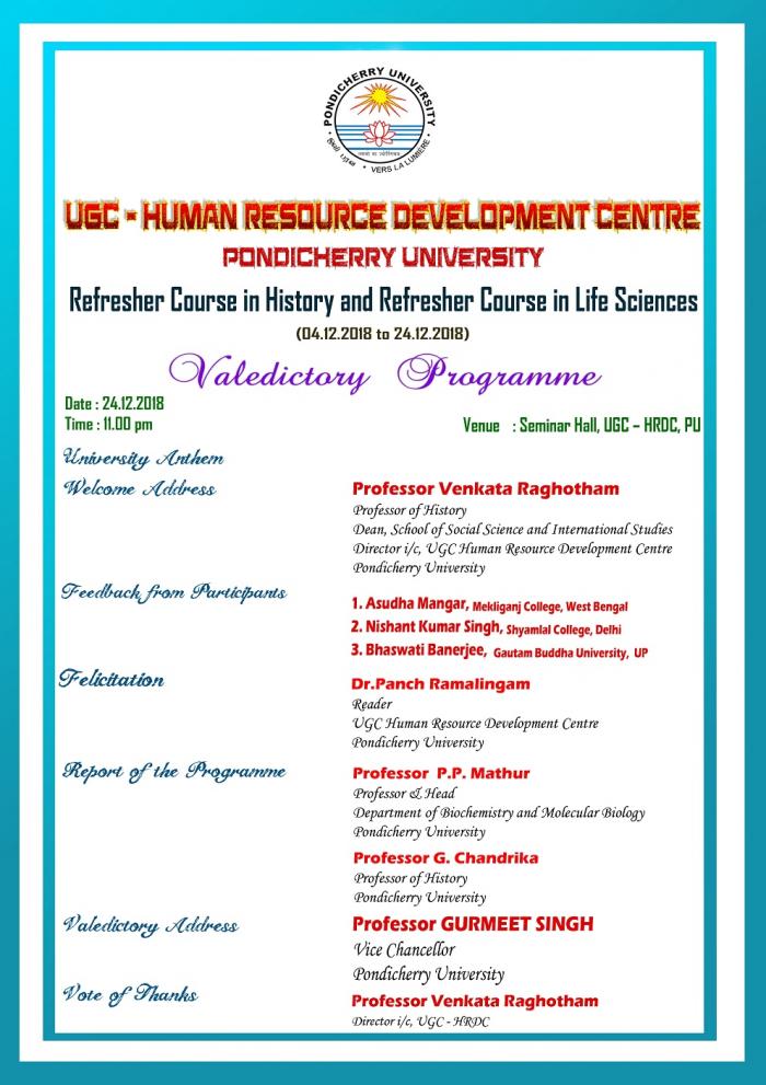 Valedictory Programme of Refresher Course in History & Life Sciences ...