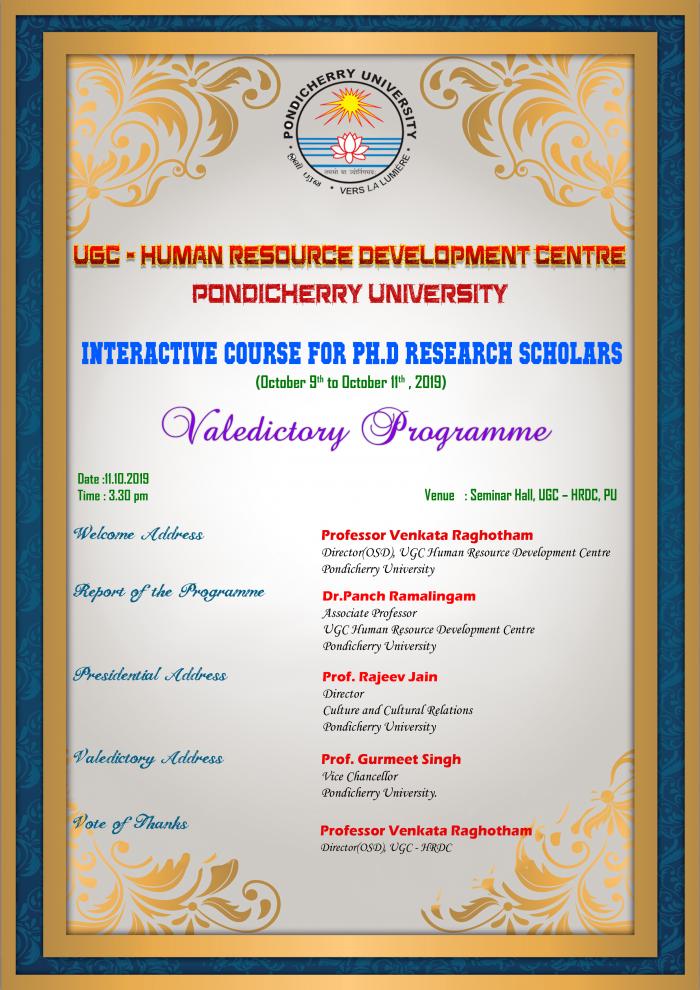 Interactive Course for Ph.D. Research Scholars – Valedictory Programme ...