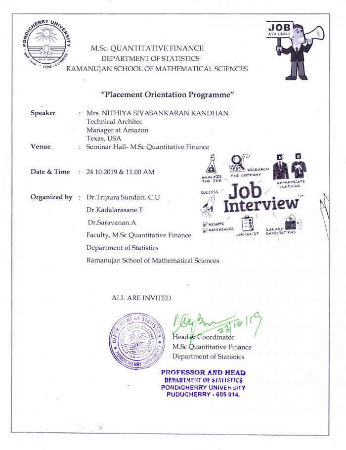 Placement Orientation Programme | Pondicherry University