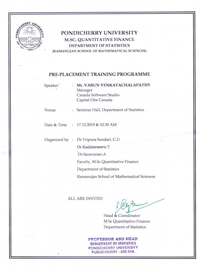 Pre-Placement Training Programme | Pondicherry University