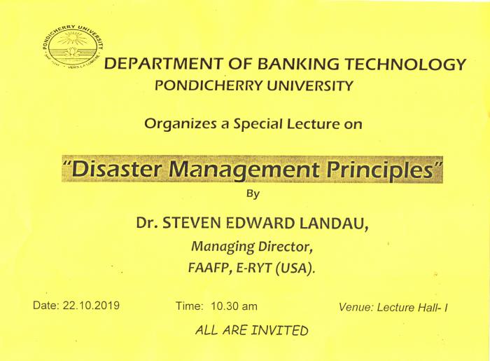 Special Lecture Disaster Management Principles | Pondicherry University