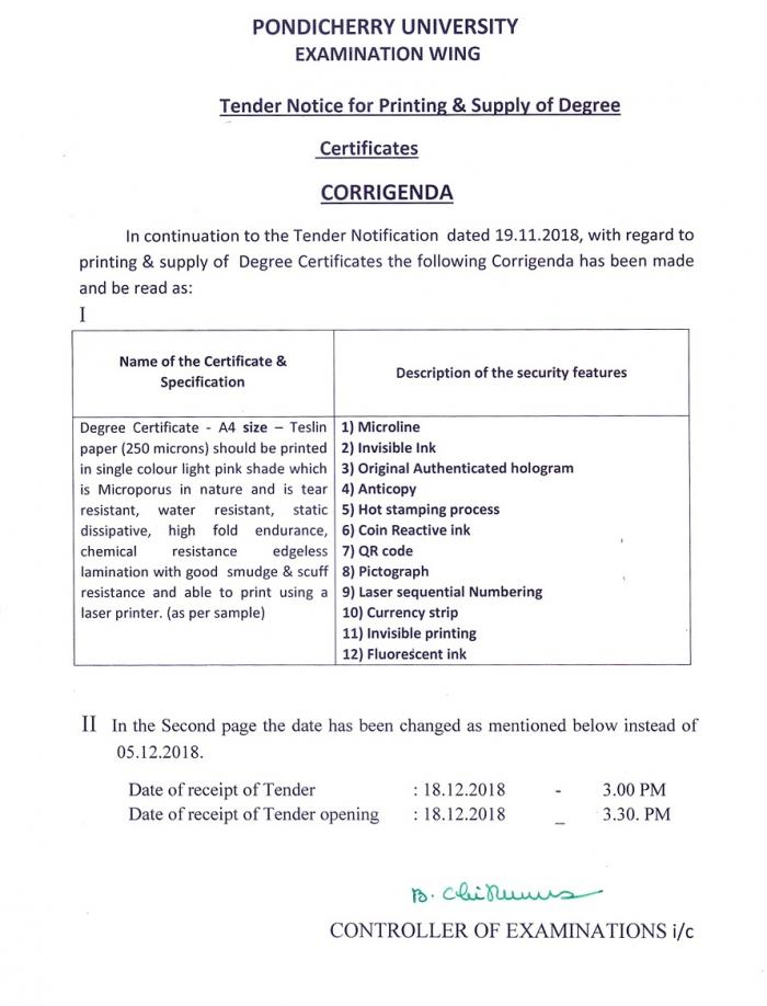 Corrigenda - Tender Notice for Printing & Supply of Degree Certificates ...