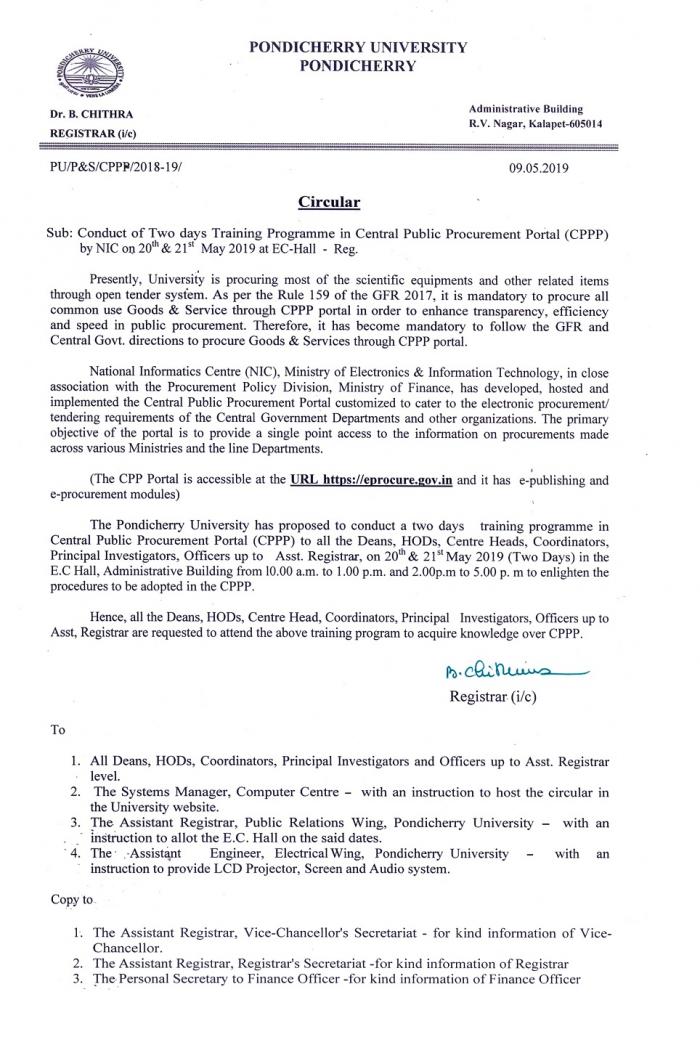 Two Days Training Programme in Central Public Procurement Portal (CPPP ...