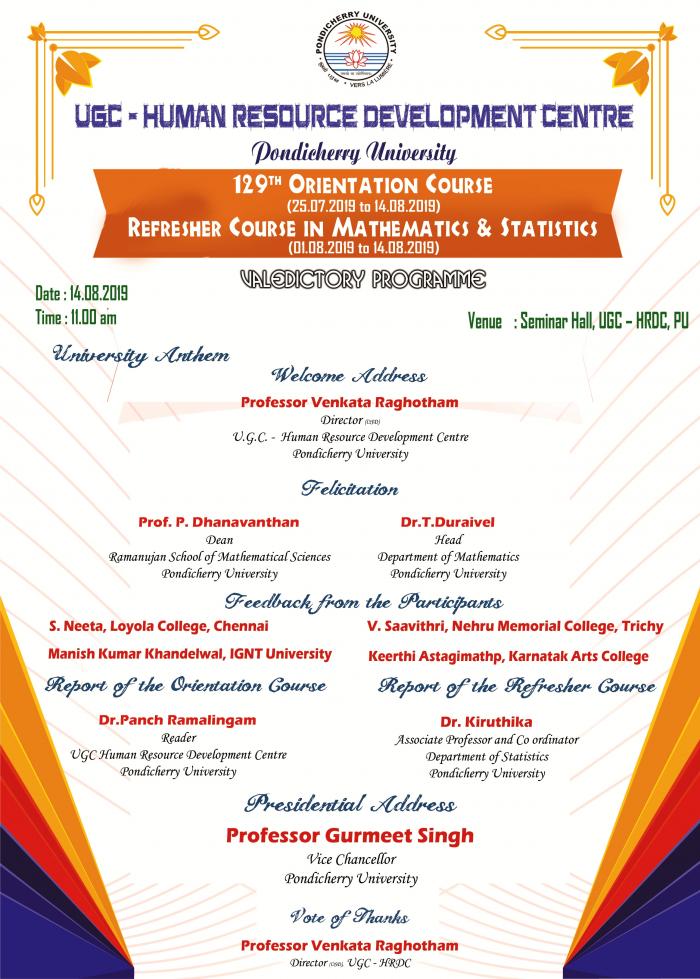 Valedictory Programme - Refresher Course in Mathematics & Statistics ...