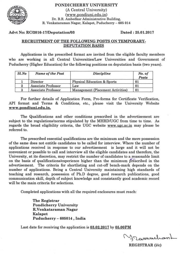 Recruitment for the posts of Director & Associate Professor on ...