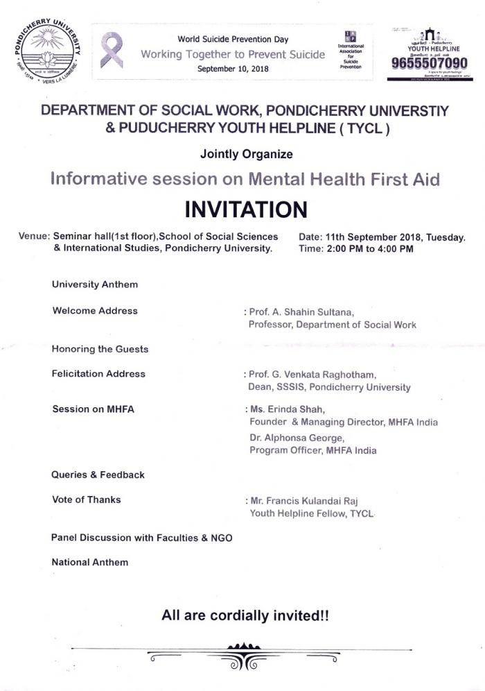 Invitation for Informative Session on Mental Health First Aid ...