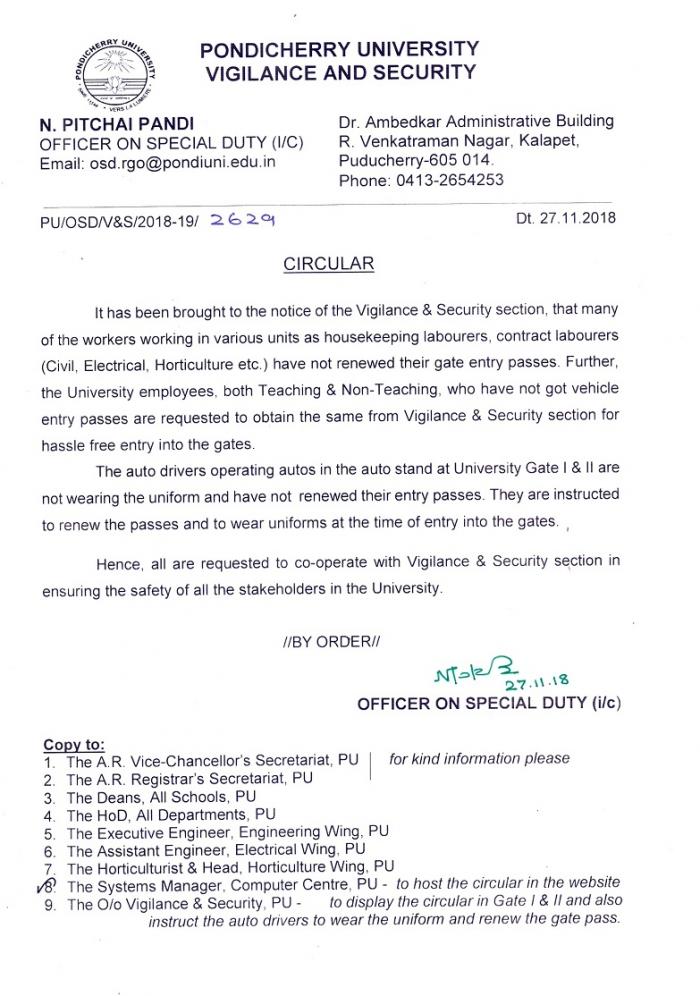 Request to Renew the Gate & Vehicle Entry Pass – Vigilance and Security ...