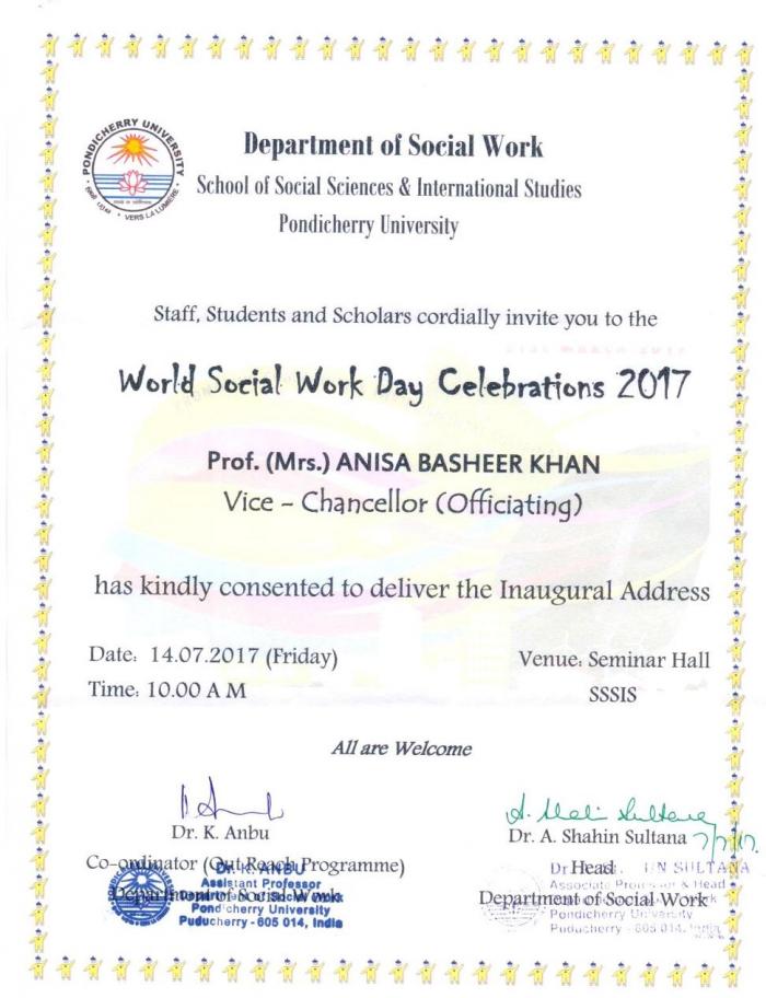 World Social Work Day 2017-Invitation | Pondicherry University